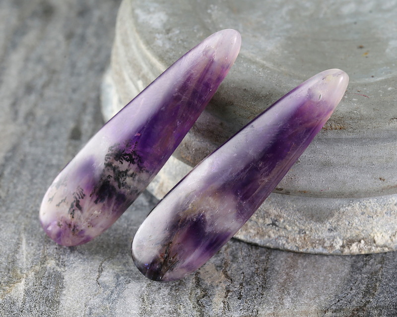 Dogtooth Amethyst Flat Teardrop Pendant Pair 12x45mm