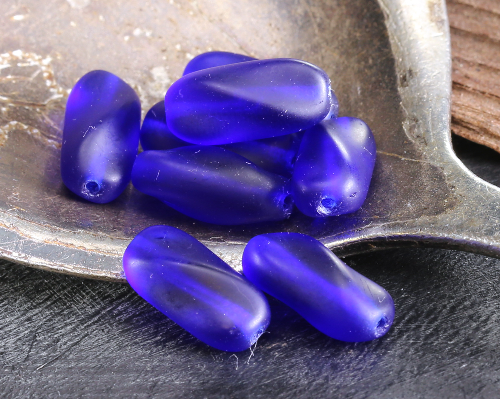 Czech Glass Matte Cobalt Twisted Rice 13x6mm