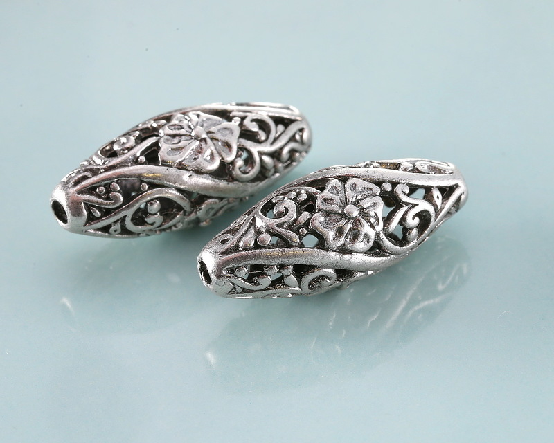 Antique Silver (plated) Flower Filagree Rice 26x10.5mm