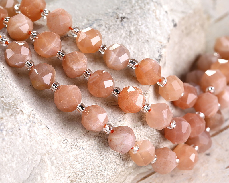 Peach Moonstone (A) Microfaceted Round Nugget 7x8mm