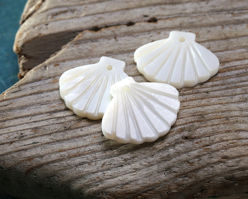 White Shell Carved Scallop Focal 20x16mm