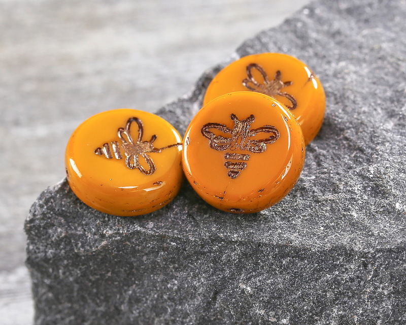 Czech Glass Bronzed Dandelion Bee Coin 12mm