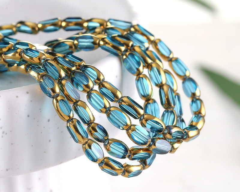 Aquamarine Crystal w/ Gold Faceted Rice 6x4mm