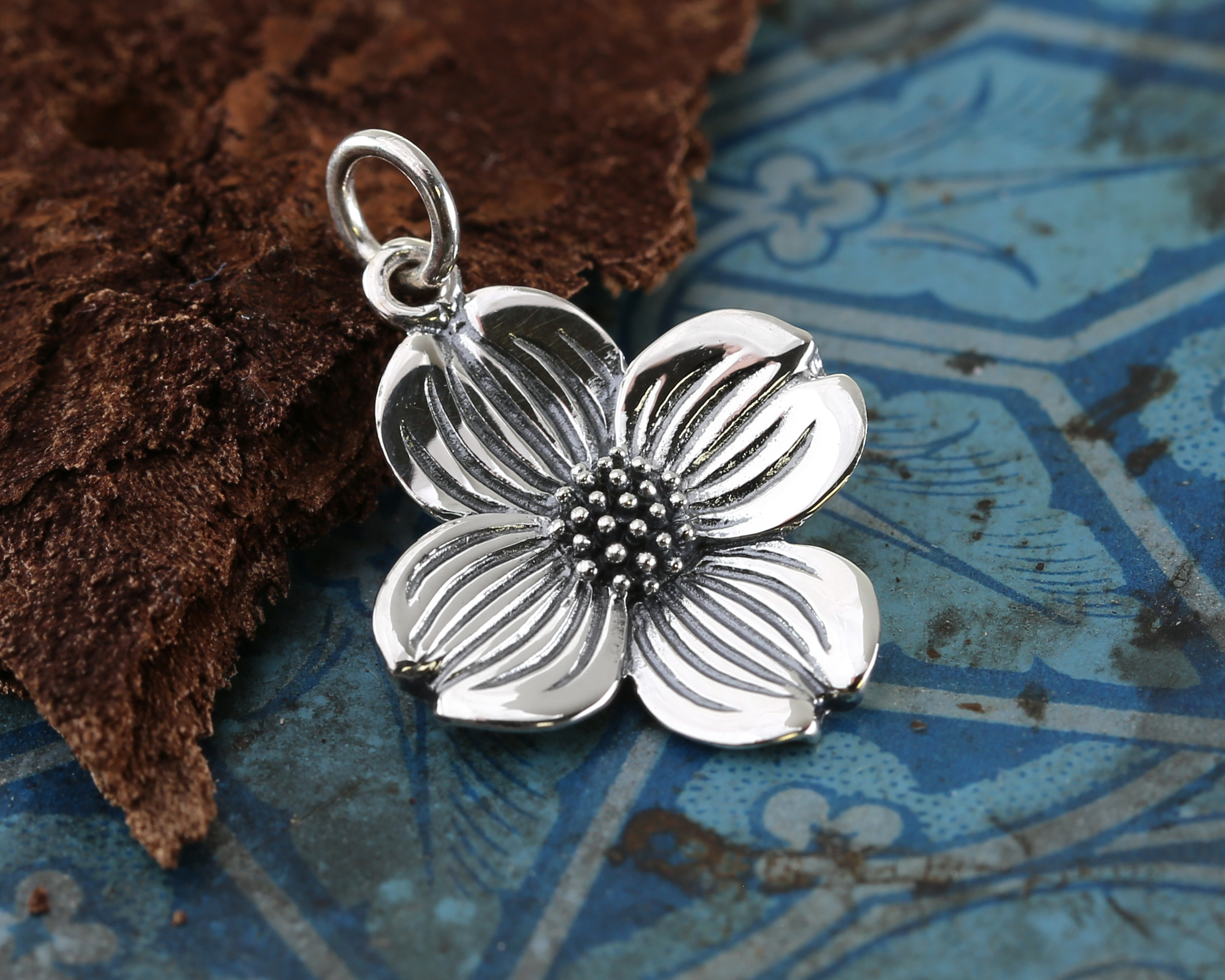 Nina Designs Sterling Silver Dogwood Flower Charm 16x23mm