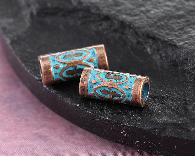 Patina Blue Copper (plated) Spiked Ovals Tube (large hole) 13.5x5.5mm