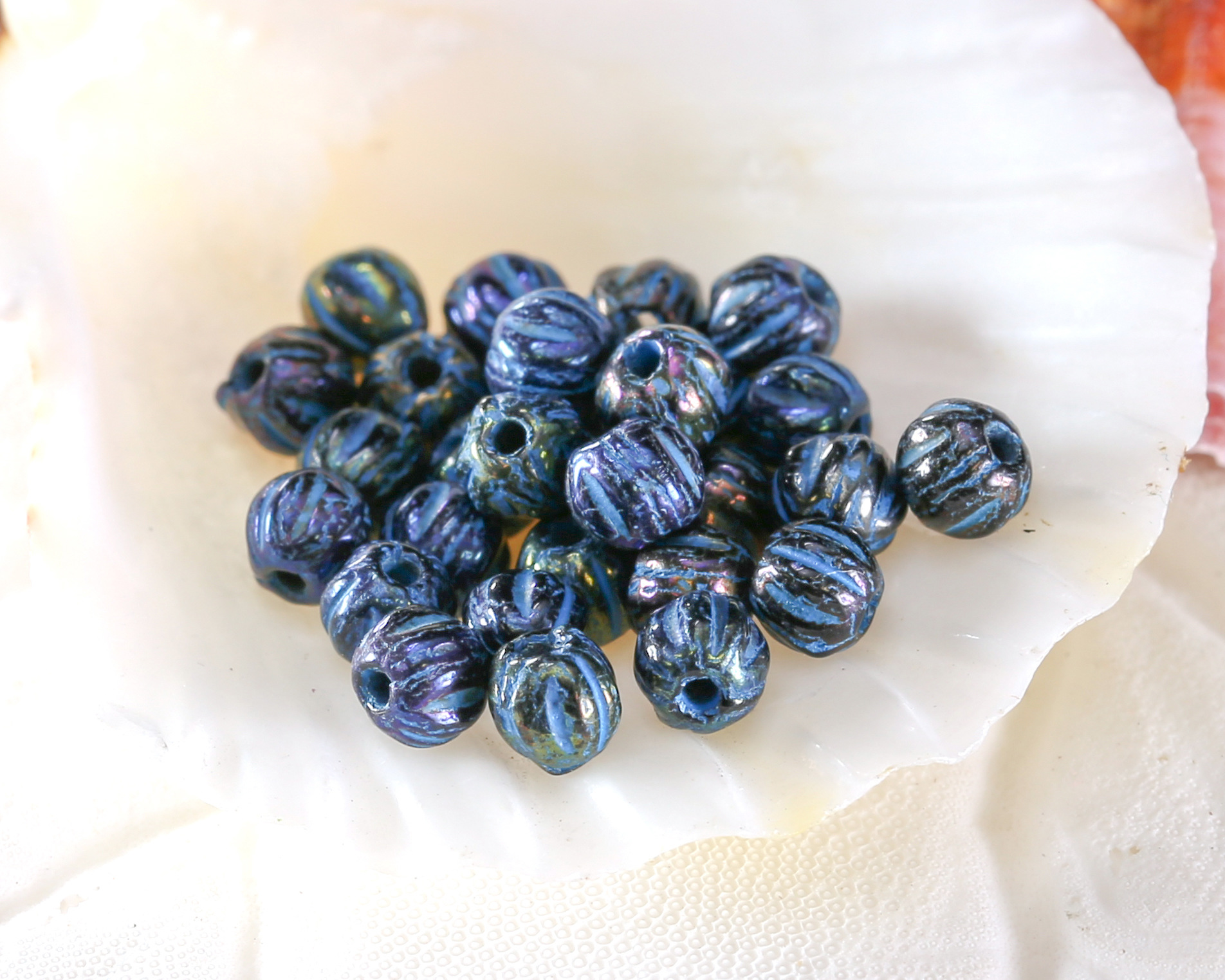 Czech Glass Iris Blue w/ Turquoise Wash Melon Round 3mm - Lima Beads