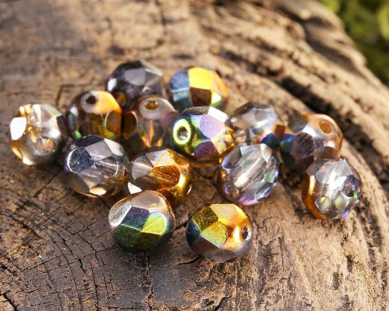 Czech Glass Crystal Golden Vitrail Fire Polished Round 6mm