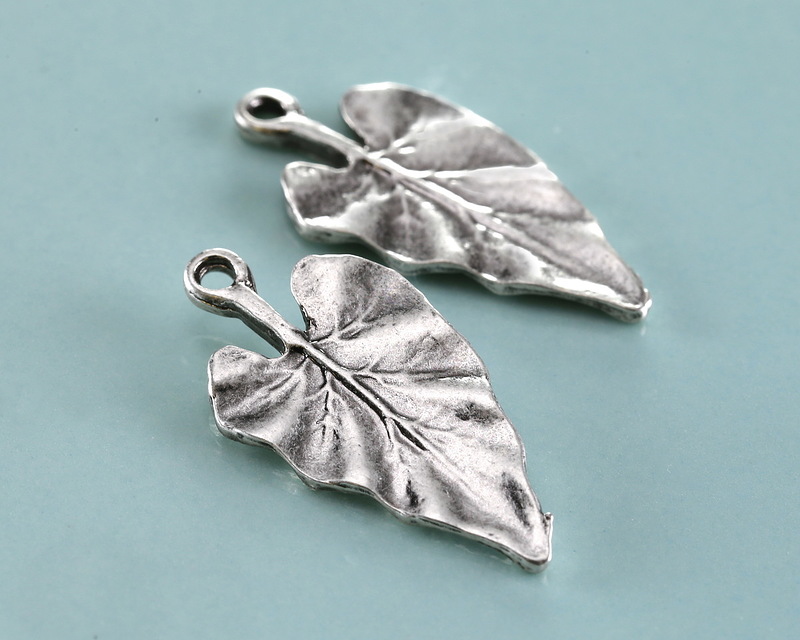 Antique Silver (plated) Leaf Charm 14x26mm