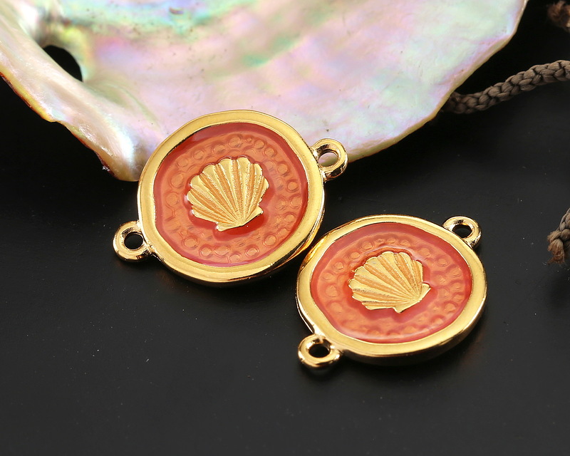 24K Gold (plated) Transparent Peach Enamel Wax Seal Scallop Shell Coin ...