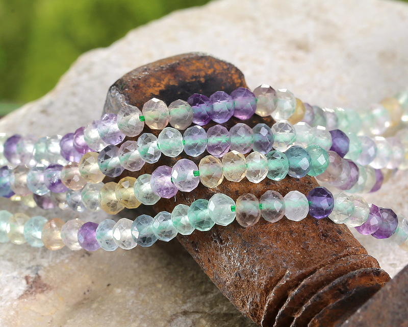 Rainbow Fluorite Faceted Rondelle 3x4mm