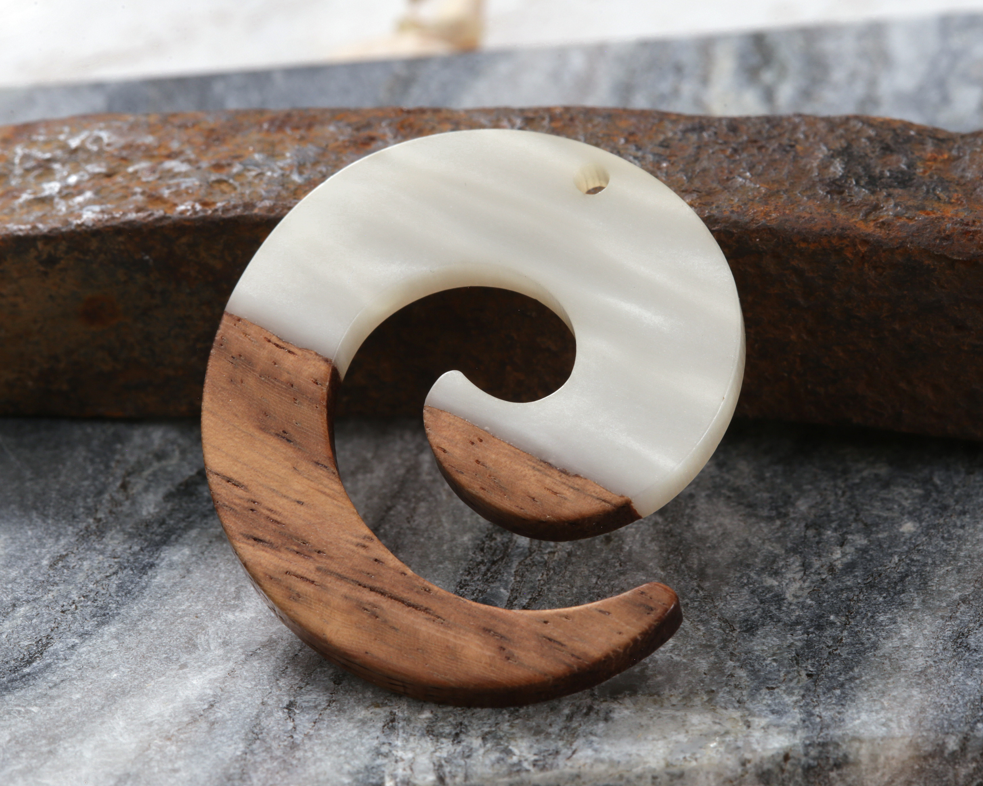 Walnut Wood & Alabaster Pearlescent Resin Koru Focal 36x37mm