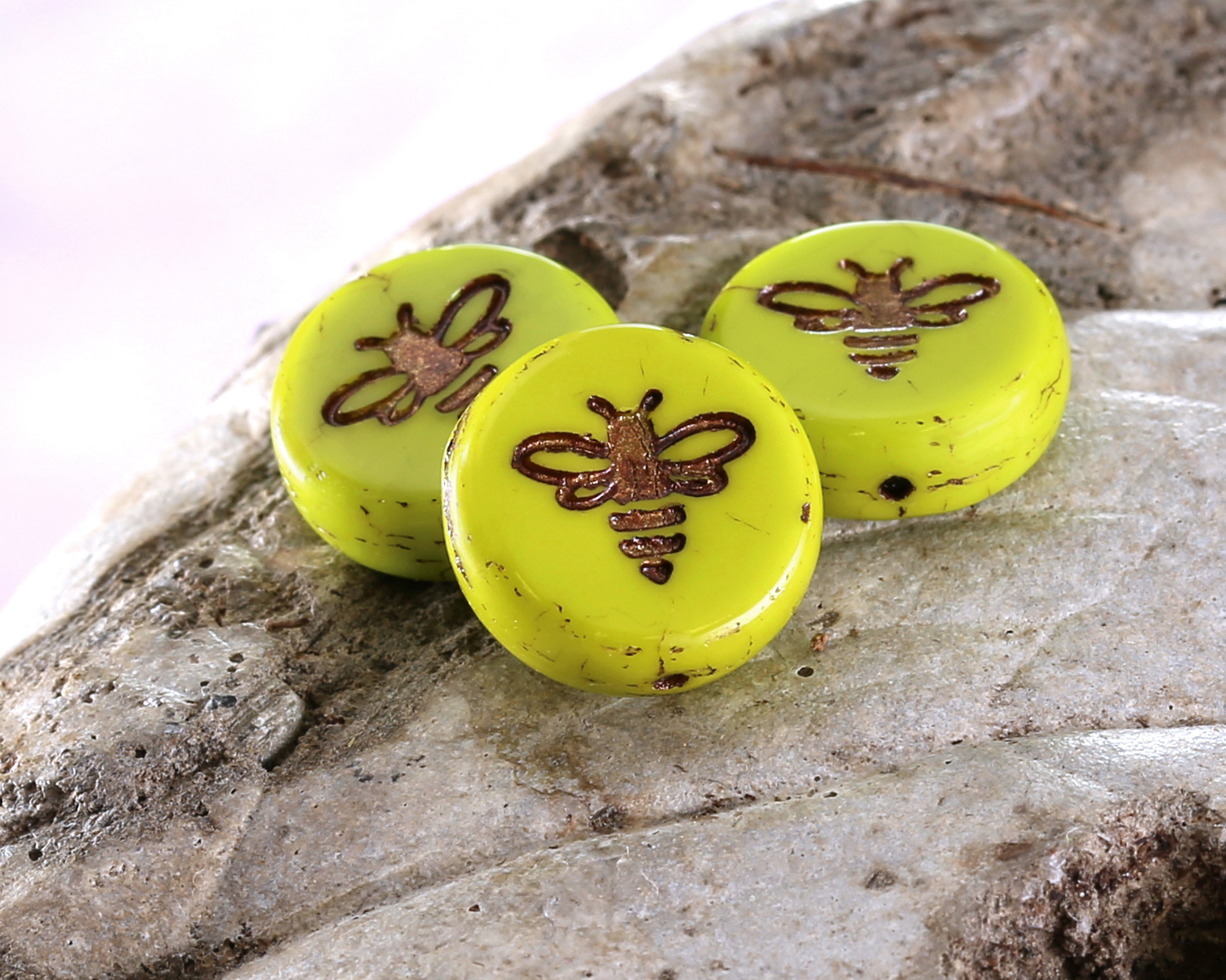 Czech Glass Bronzed Avocado Bee Coin 12mm