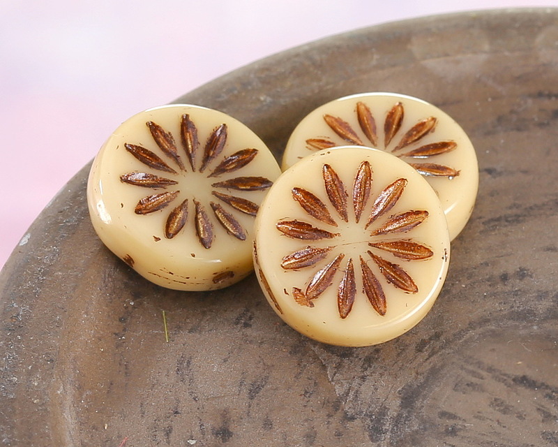 Czech Glass Bronzed Bisque Daisy Coin 12mm