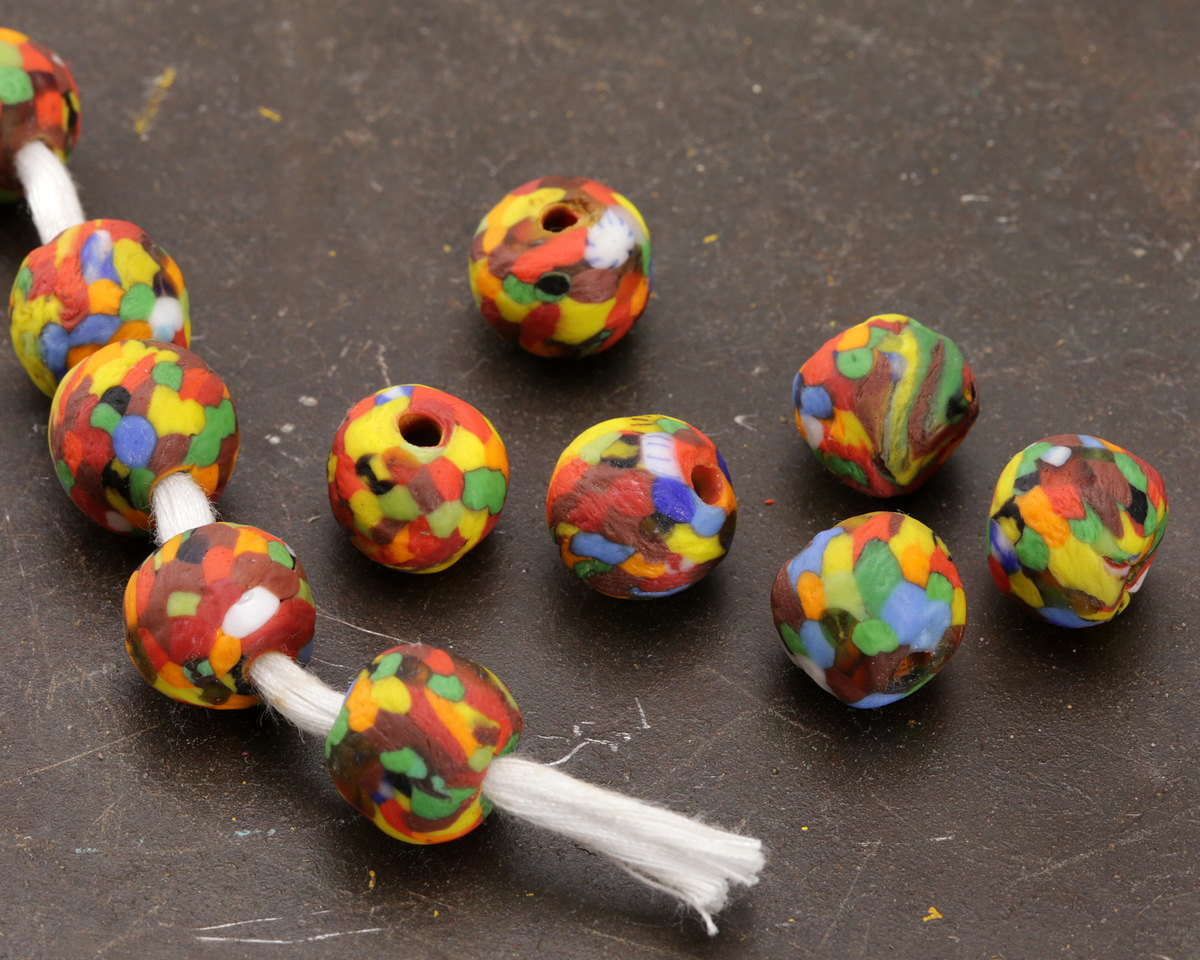 African Recycled Powder Glass & Seed Bead Sunset Mix Tumbled Round 10-14mm