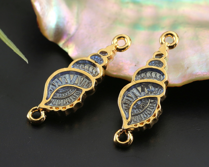 24K Gold (plated) Transparent Storm Gray Enamel Triton Shell Focal Link ...
