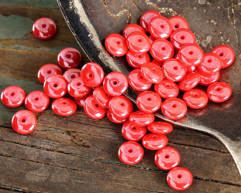 Czech Glass Lustered Coral Red Spacer 2x6mm