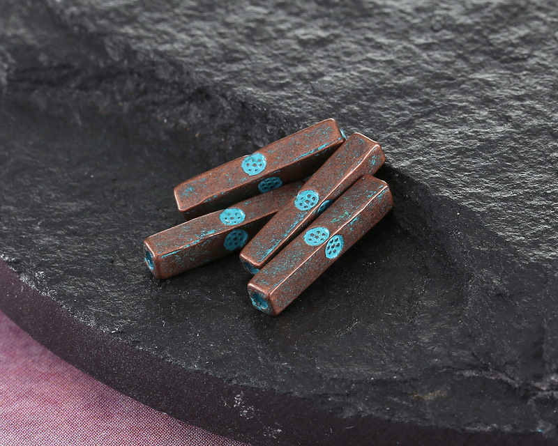 Patina Blue Copper (plated) Tiny Flower 4-sided Tube 13x2.5mm