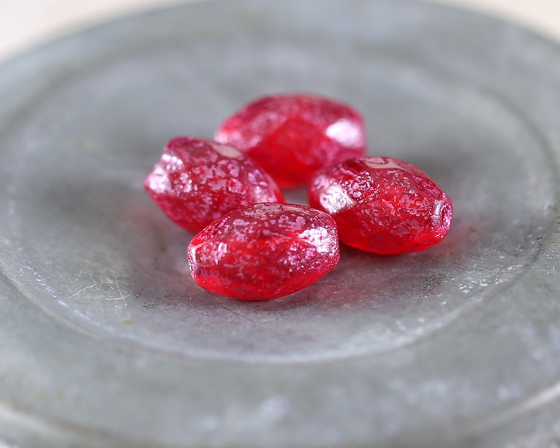 Czech Glass Textured Ruby Fire Polished Rice 12x8mm