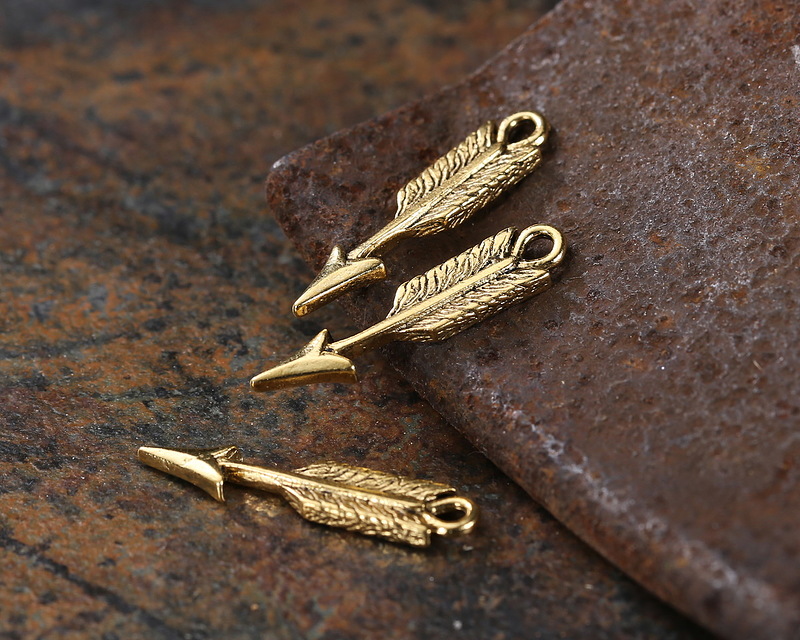 Nunn Design Antique Gold (plated) Mini Feather Arrow Charm 22x5mm