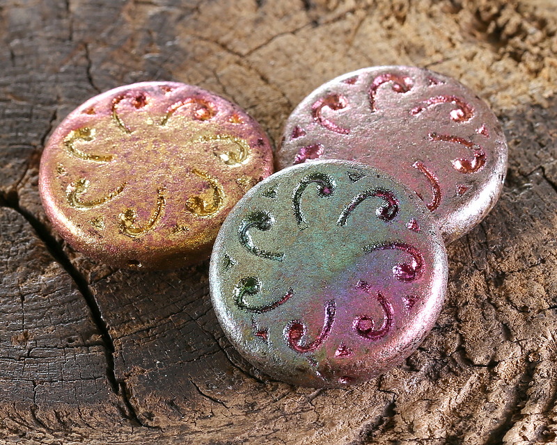 Czech Glass Matte Autumn Metallics Sun Coin 23mm