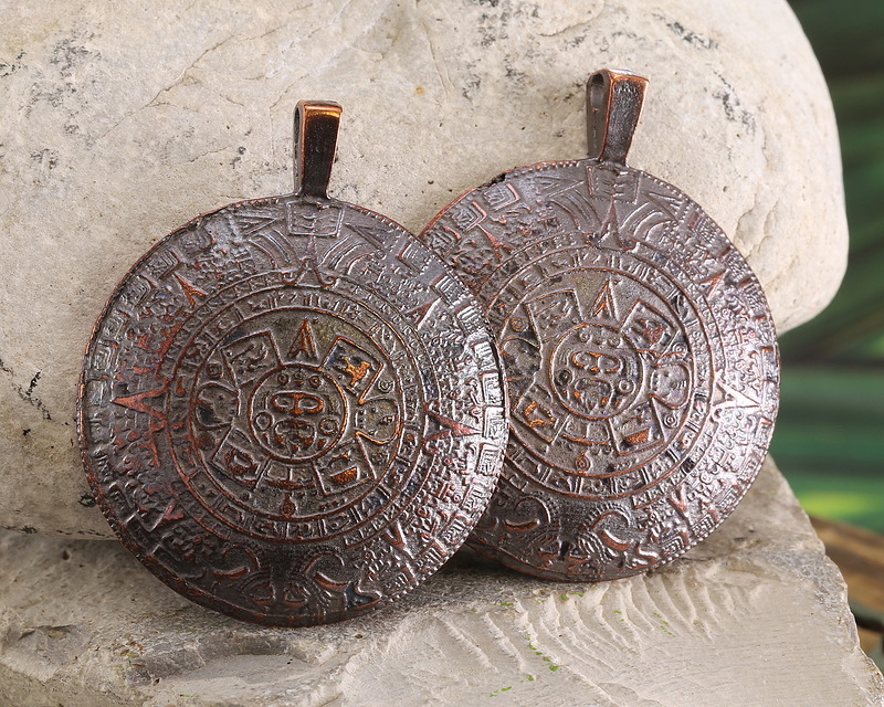 Mykonos Antique Copper (plated) Mayan Calendar Pendant 37x45mm