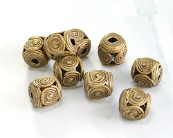 African Brass (Ivory Coast) Cube w/ Spirals 12-14mm