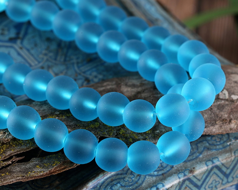 Pacific Blue Beach Style Glass Round 10mm
