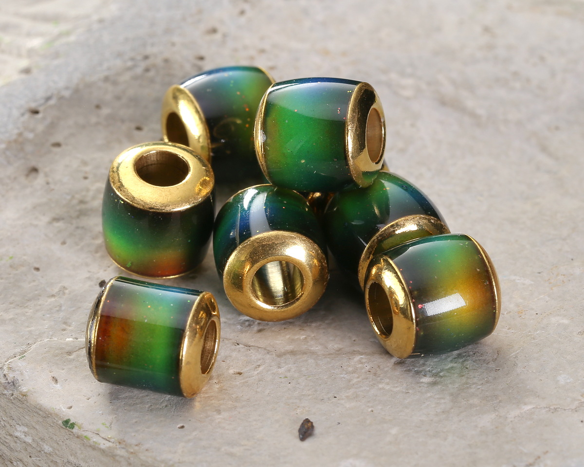Mood Bead w/ Gold (plated) Stainless Steel Large Hole Barrel 10mm ...
