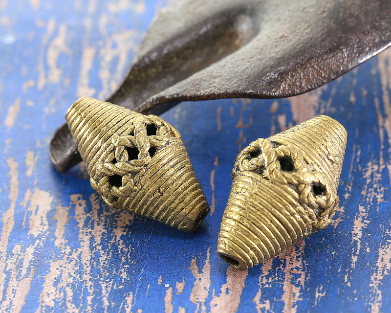 African Brass (Ghana) Roped Braided Rice 27-31x16-18mm