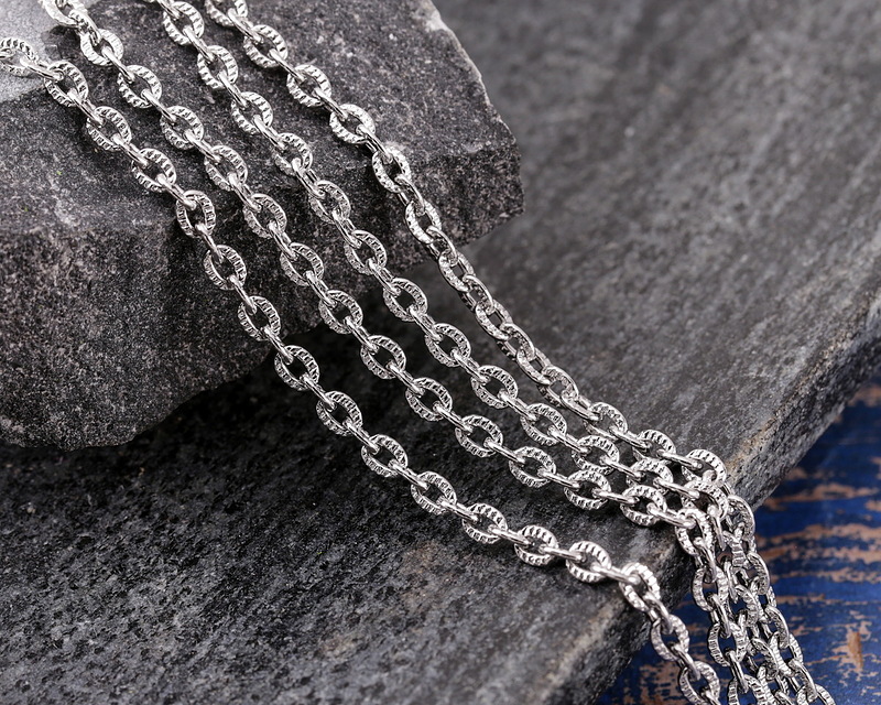 Stainless Steel Etched Medium Oval Cable Chain, 25ft Spool