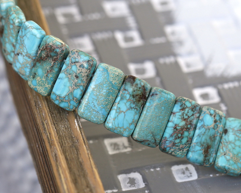 Ocean Blue Impression Jasper 2-Hole Rounded Rectangle 10x20mm