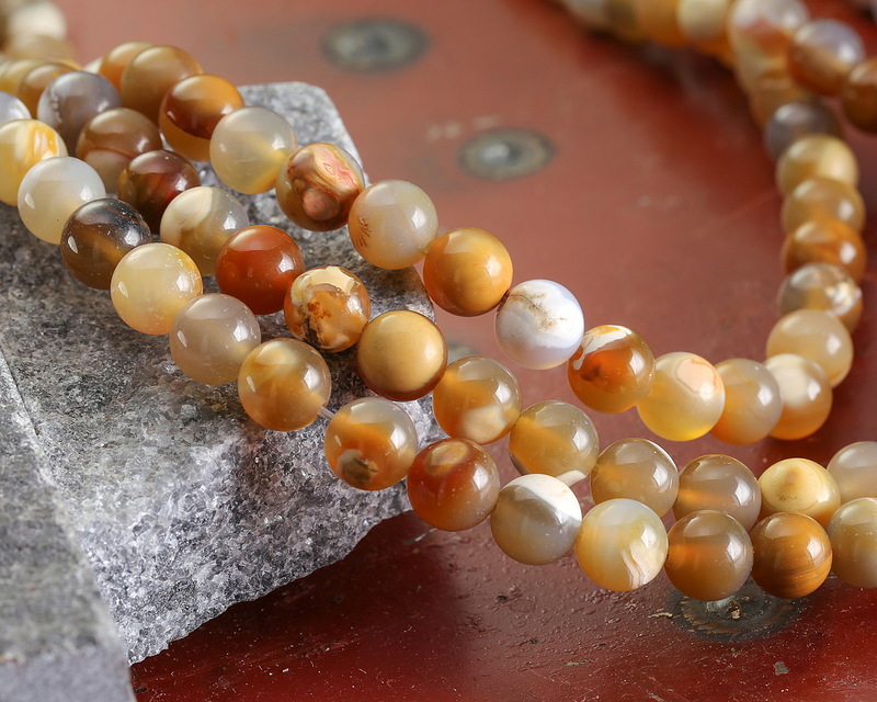 Gray & Amber Agate Round 8mm