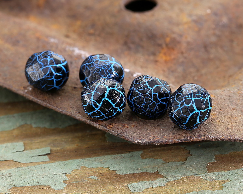 Czech Glass Ionic Jet w/ Blue Fire Polished Round 6mm