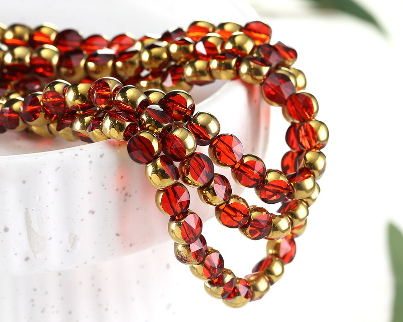 Ruby Crystal w/ Gold Faceted Coin 6.5mm