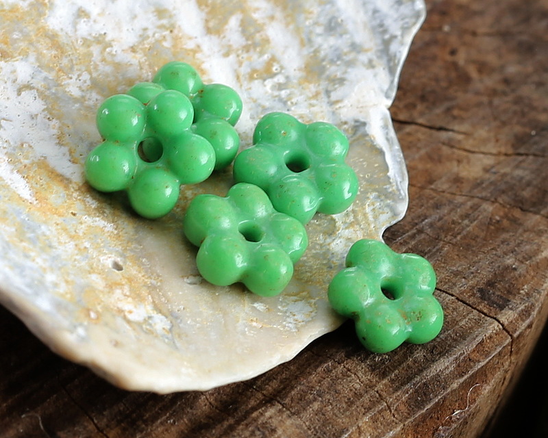 African Glass Togo Antique Green Daisy Spacer Bead 7mm