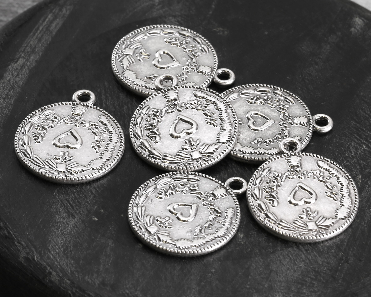 Antique Silver (plated) Inverted Heart Coin Charm 20x23mm - Lima Beads