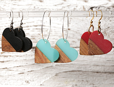 Walnut Wood & Saffron Resin Small Heart Focal 25mm - Lima Beads