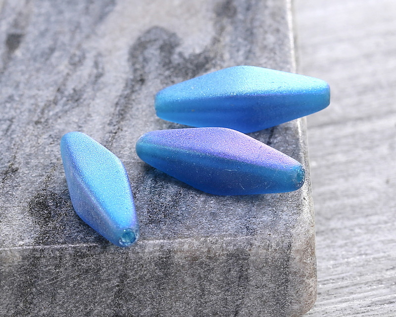 Czech Glass Matte Pacific Blue AB Rhombus 20x8mm