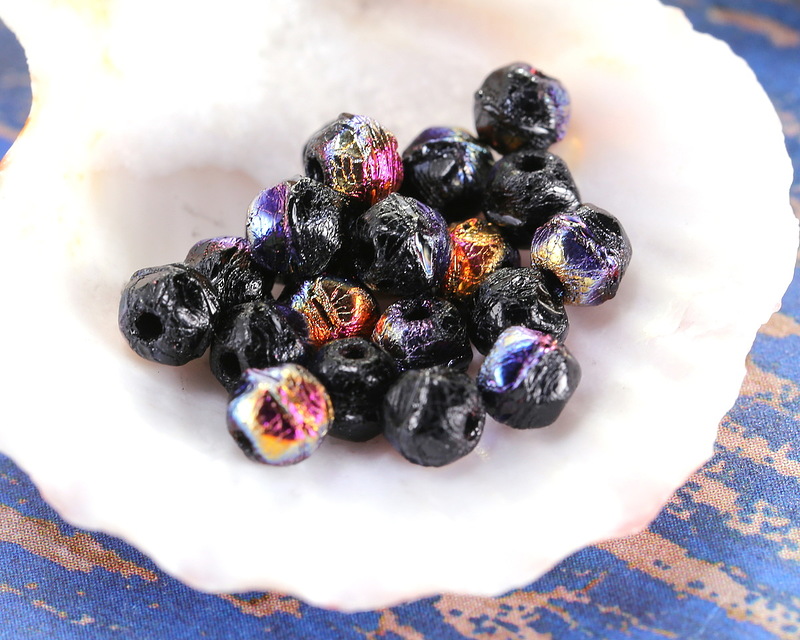 Czech Glass Jet w/ Metallic Rainbow English Cut Bead 3mm