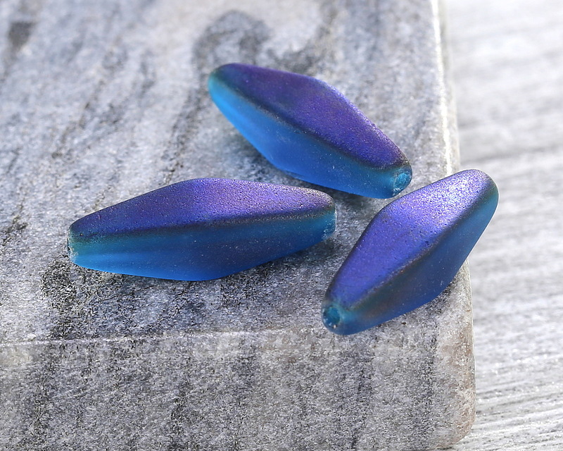 Czech Glass Matte Pacific Blue w/ Iris Blue Rhombus 20x8mm