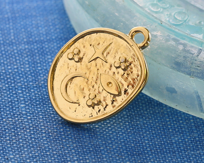 24K Gold (plated) Celestial Symbols Organic Oval Focal 14x19mm
