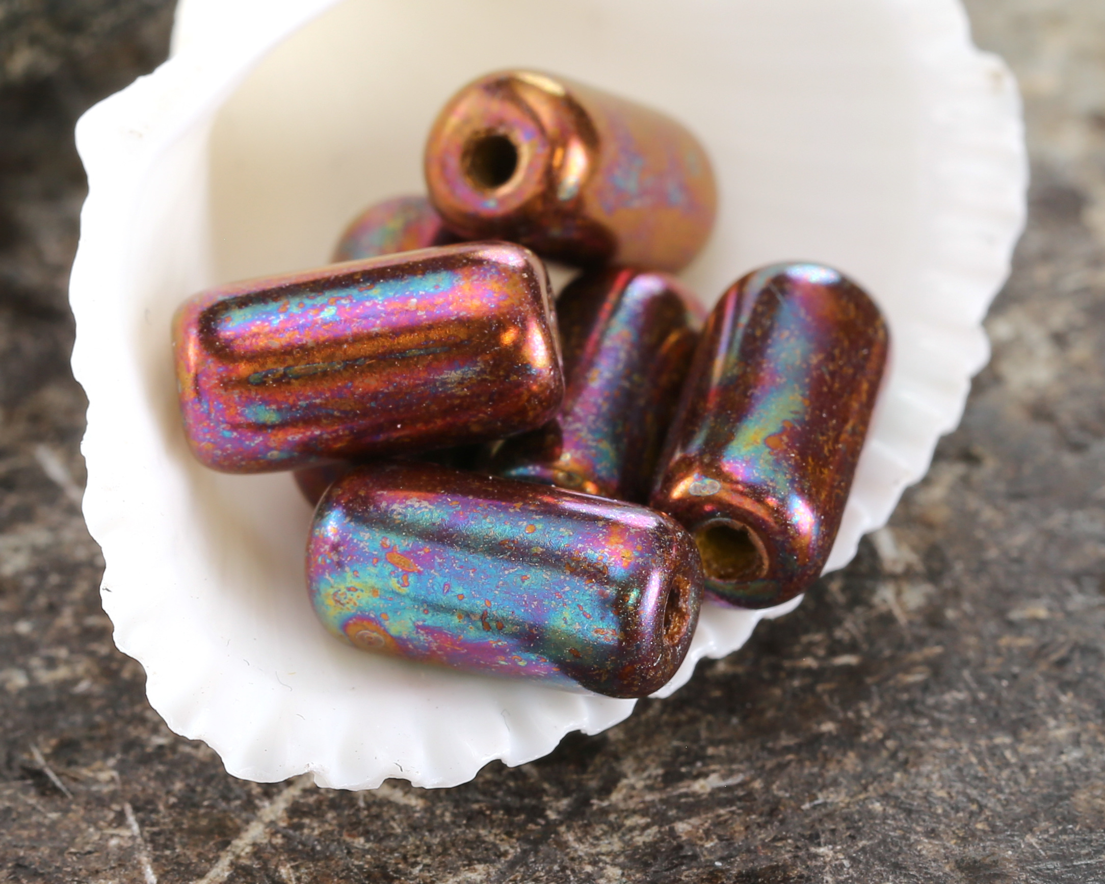 Czech Glass Bronzed Gladiola Luster Large Hole Tube 14x7mm