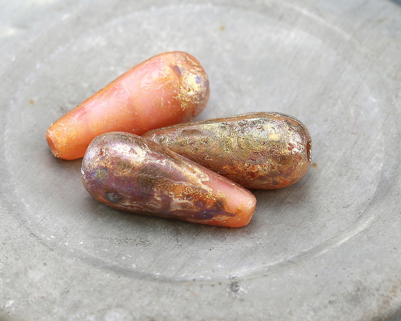 Czech Glass Textured Peach Silk w/ Rembrandt Finish Teardrop 20x9mm
