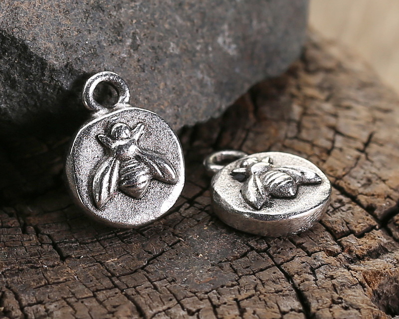 Nunn Design Antique Silver (plated) Organic Round Itsy Bee Charm 9x12mm