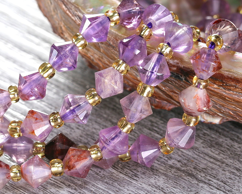 Purple Phantom Quartz (Auralite-23) Faceted Bicone 6mm