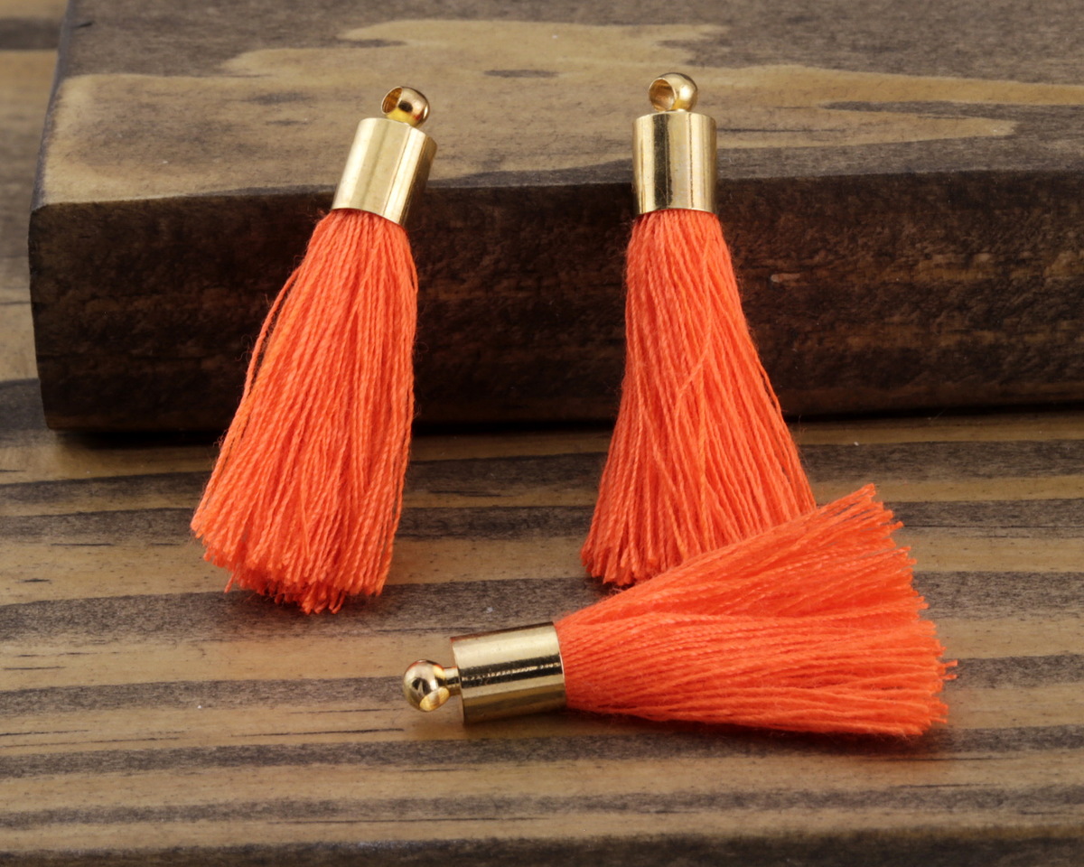 Neon Orange Thread Tassel w/ Gold (plated) Tassel Cap 30mm - Lima Beads