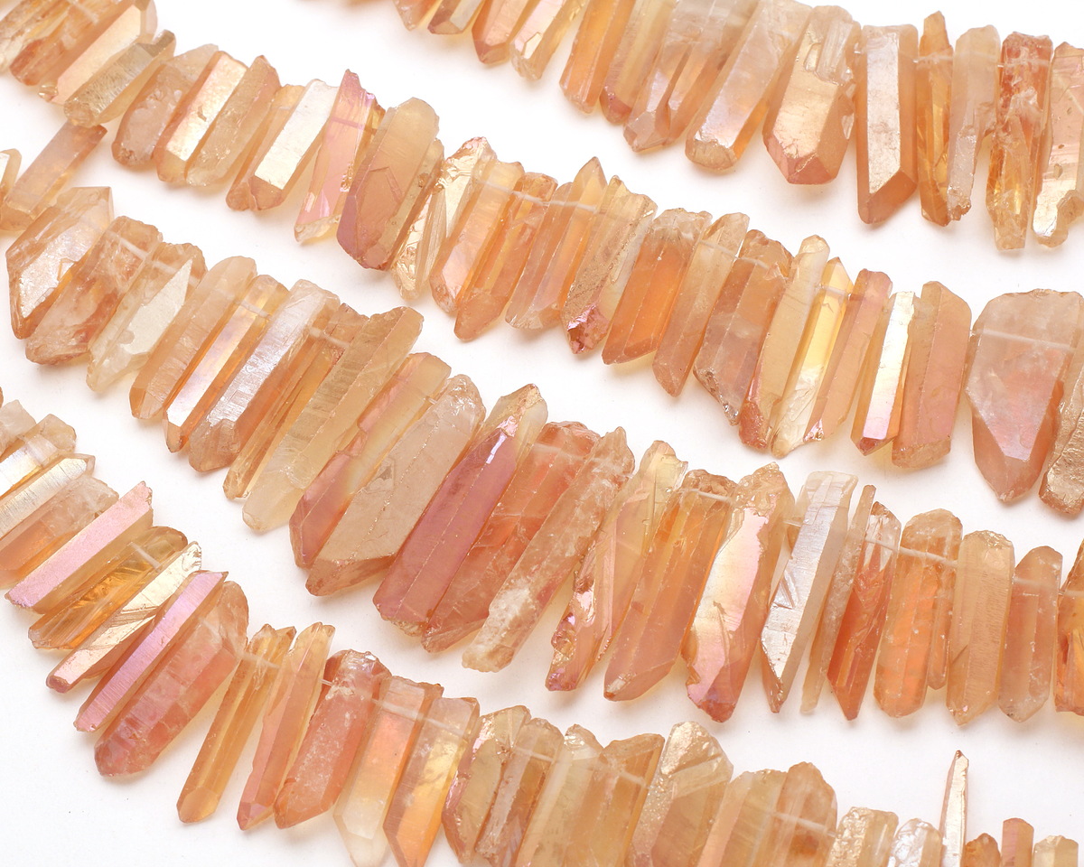 Metallic Champagne Coated Quartz Faceted Stick Drop 4-11x18-50mm