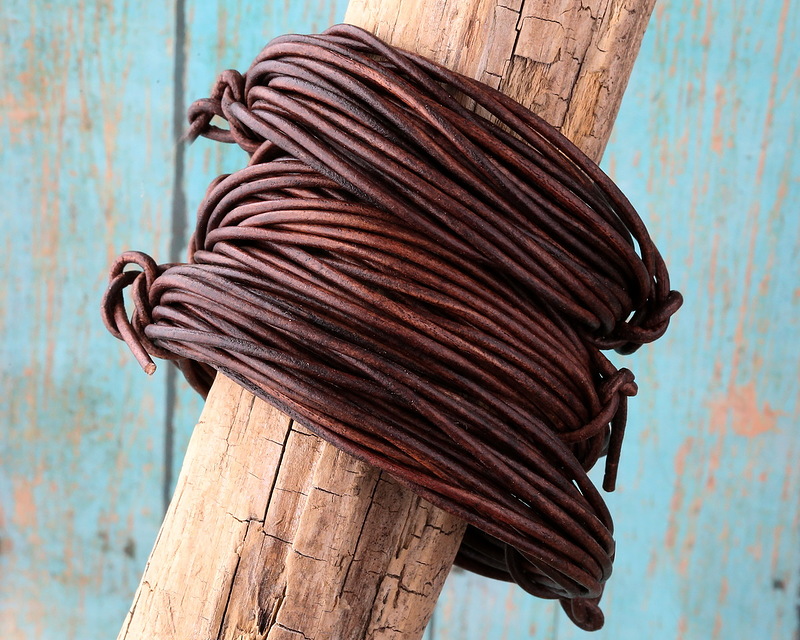Natural Antique Brown Round Leather Cord 2mm, 16 feet