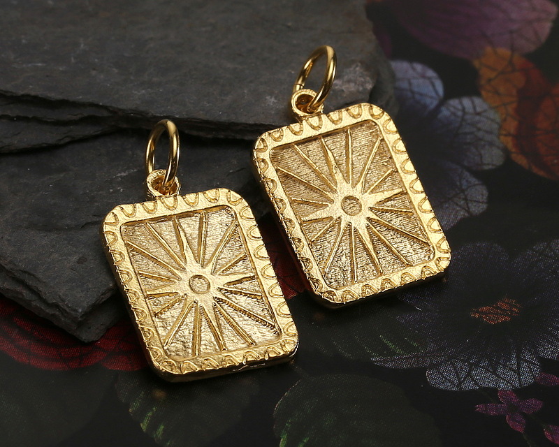 Vintaj 10K Gold (plated) Deco Starburst Rectangle 21.5x15mm