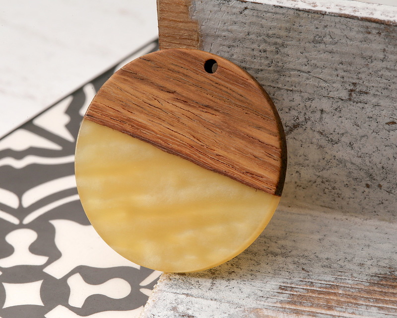 Walnut Wood & Butter Pearlescent Resin Coin Focal 38mm